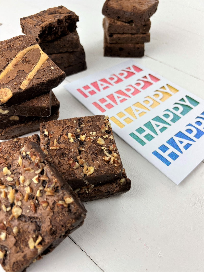 Happy Birthday Classic 16 Brownie Sampler Gift Box– Dancing Deer Baking ...
